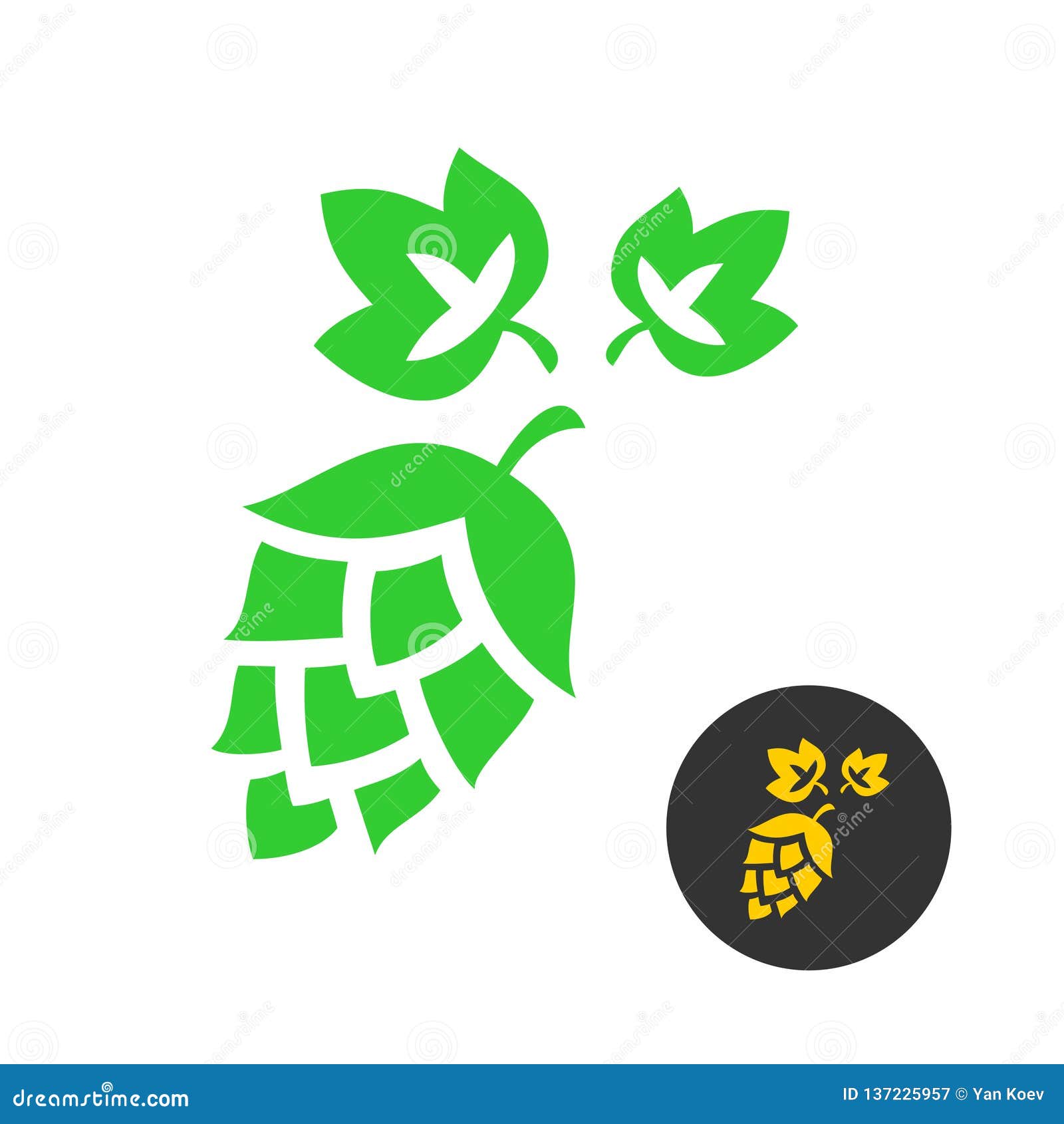 Hop symbol with leaves stock vector. Illustration of object - 137225957