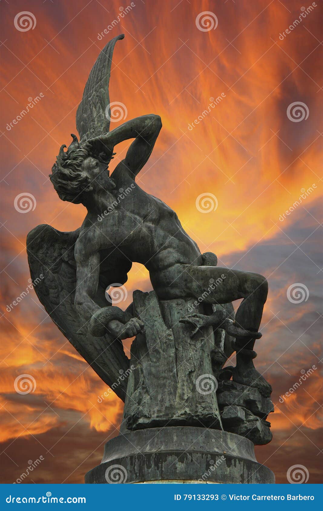 Fallen Angel. Destroyed Tombstone At The Abandoned Cemetery. Stock ...