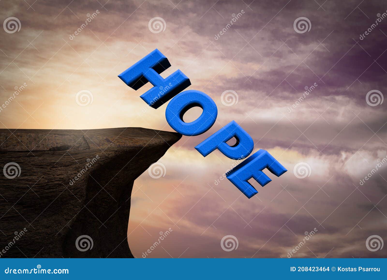 Hope is in Edge Cliff Ready To Fall Demonstrating Lost Hope Concept. 3D ...