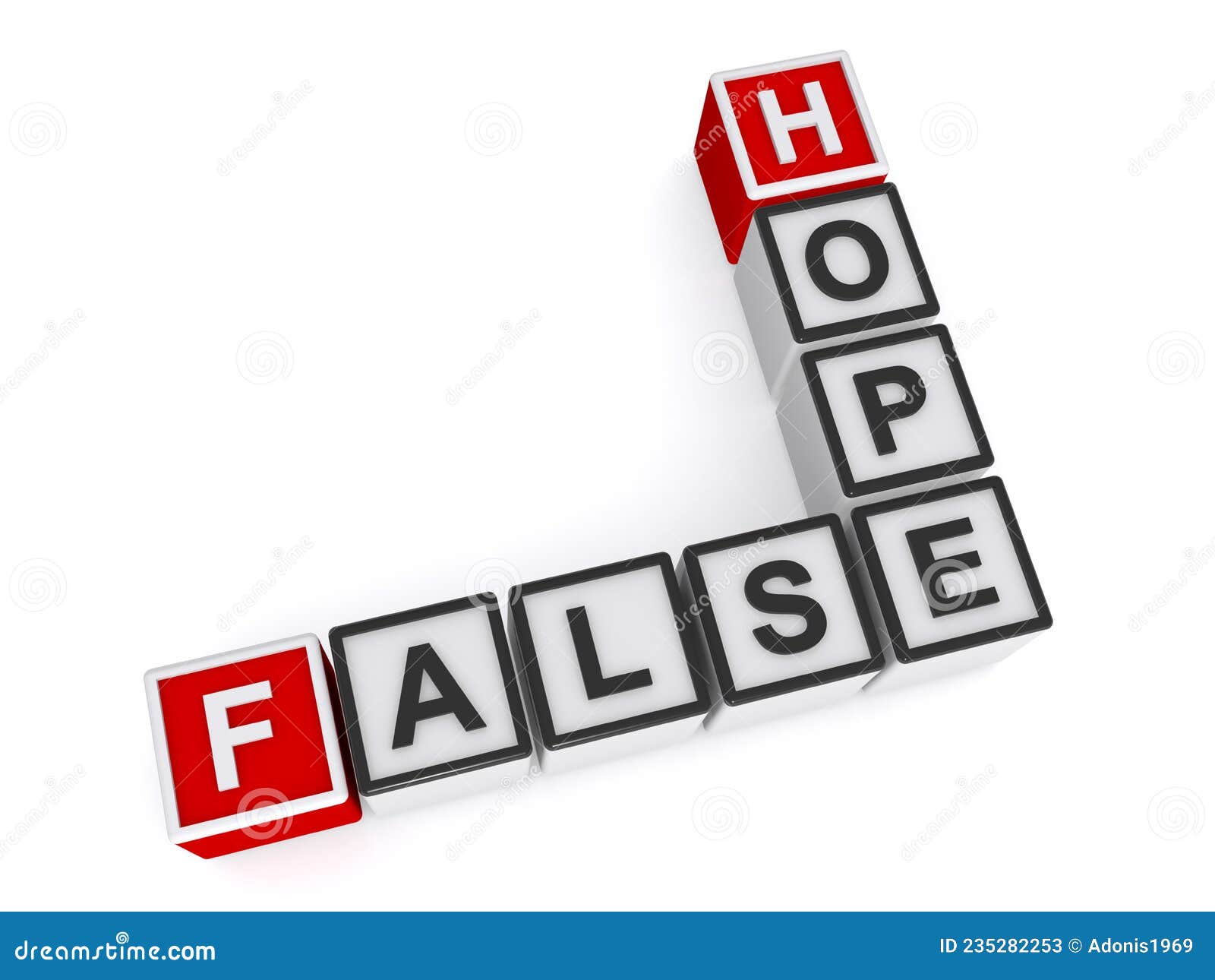 FALSE Word Alphabet Letters On Blue Background. Top View. Flat Layout ...