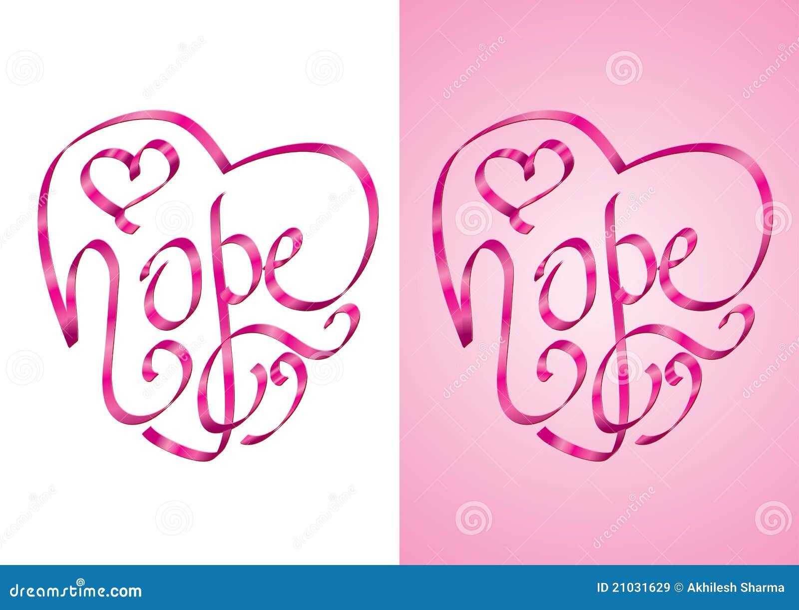 Hope - Heart Shape Calligraphy with Ribbon Stock Vector - Illustration ...