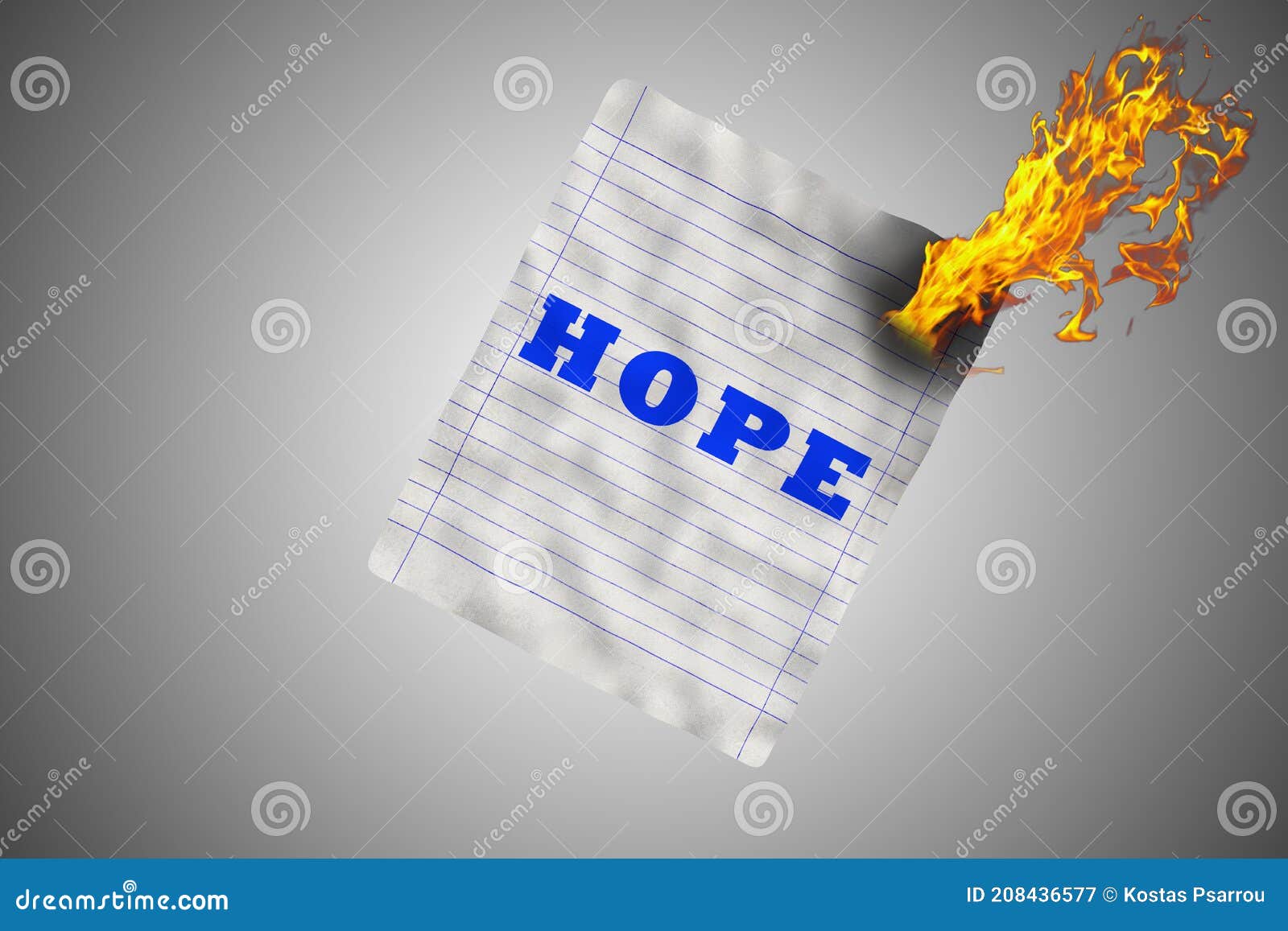 Hope on Paper Catching Fire Demonstrating Lost Hope Concept. 3D ...