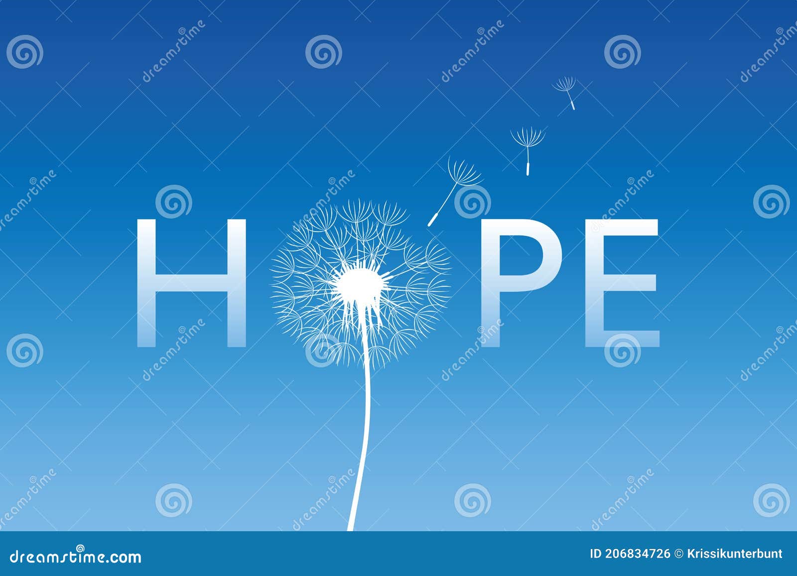Hope Typography with Dandelion on Blue Background Stock Illustration ...