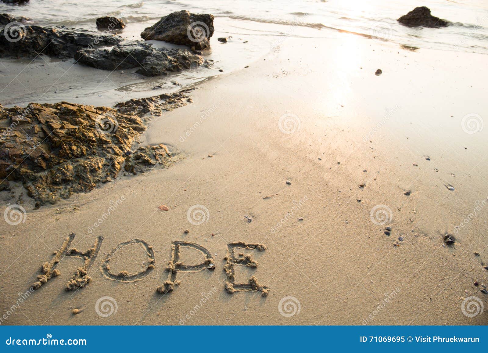 Hope Written in the Sand at the Beach Waves in the Background Stock ...