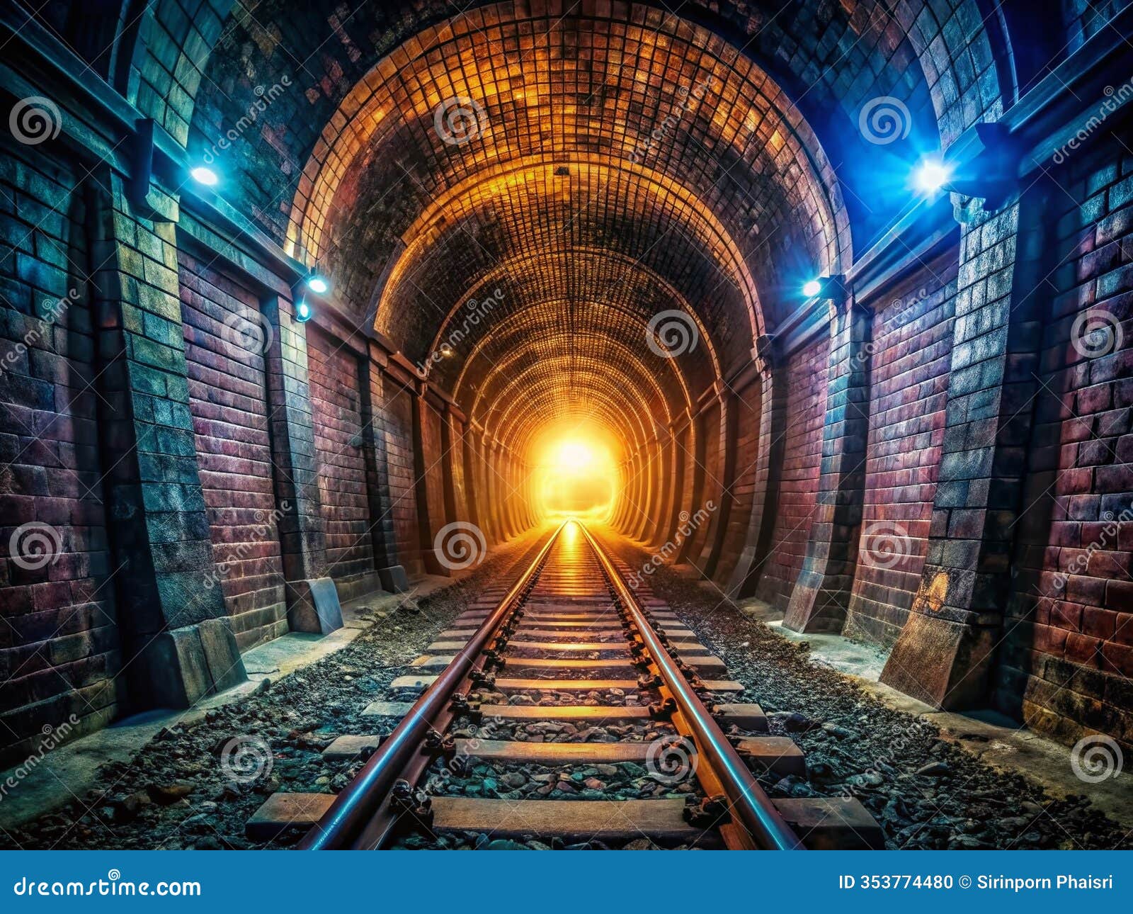 Railroad Tunnel With Illuminated Pathway Royalty-Free Stock Photo | CartoonDealer.com #349590621