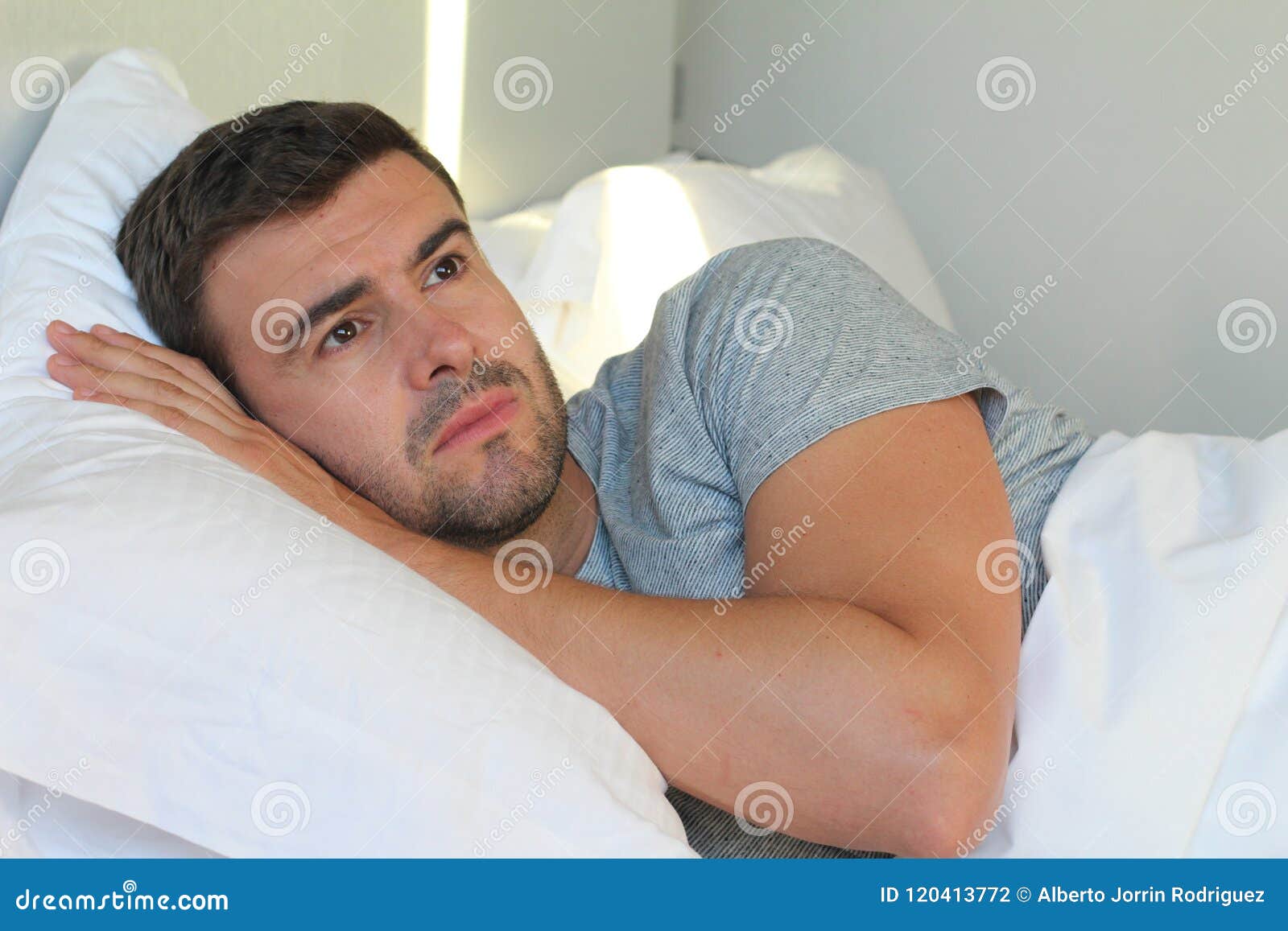 Hopeless Man Lying Down in Bed Stock Photo - Image of hopeless ...