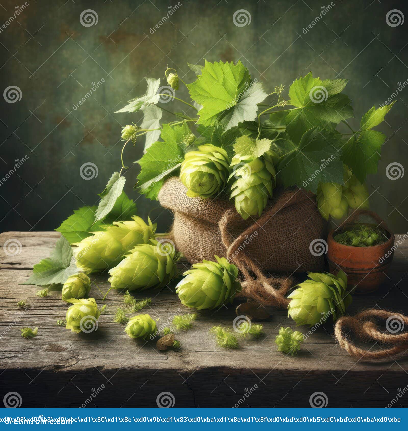 Hops with Leaves on a Old Wall Green Background. Ai Generative Stock ...