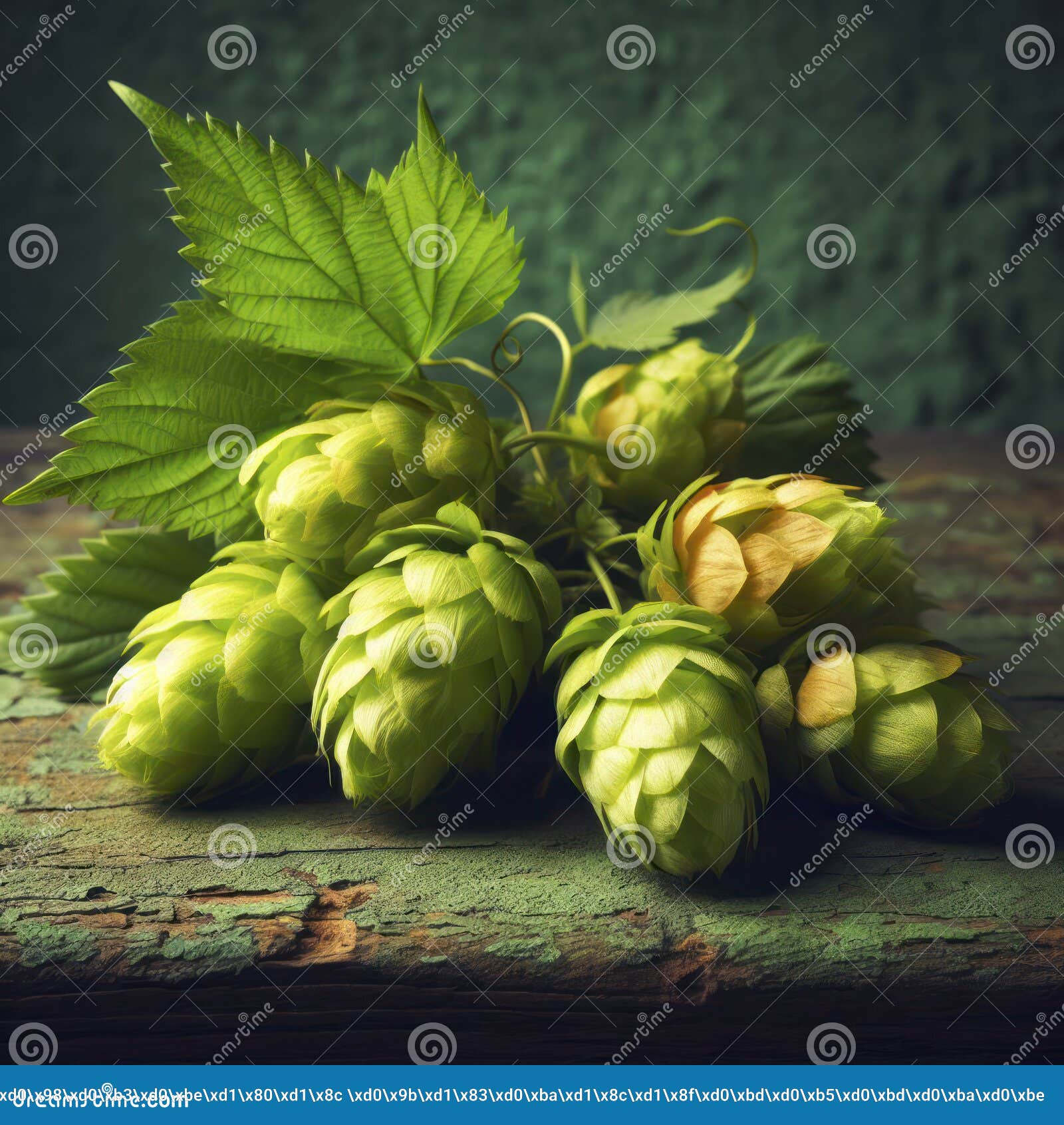 Hops with Leaves on a Old Wall Green Background. Ai Generative Stock ...