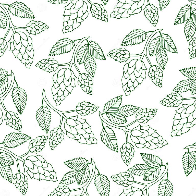Hops Plant Seamless Pattern, Hand Drawing Style. Hops Background. Hops ...
