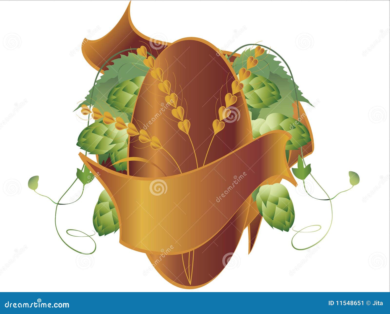Hops Plant, Wheat and Ribbon Stock Vector - Illustration of draw, wheat ...