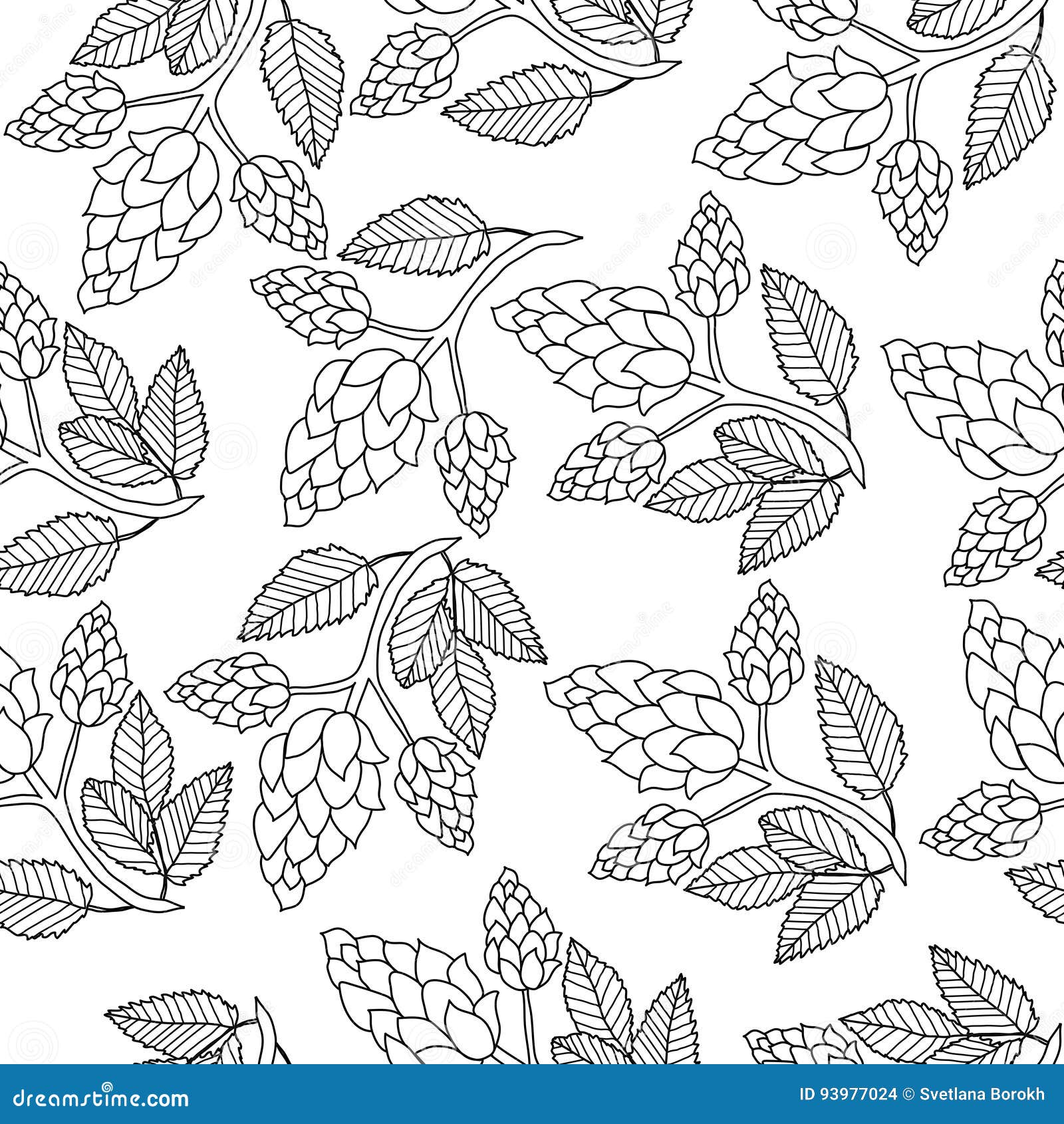 Hops Seamless Pattern, Hand Drawing, Doodle Style. Outline Repeating ...