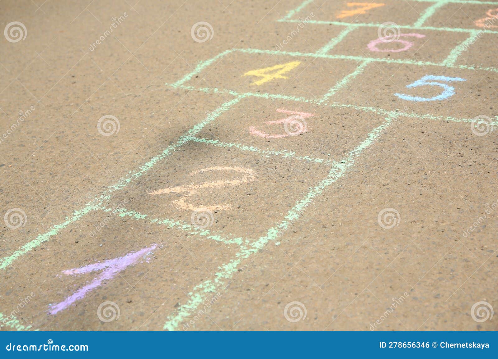 Hopscotch Drawn with Colorful Chalk on Asphalt Outdoors Stock Photo ...