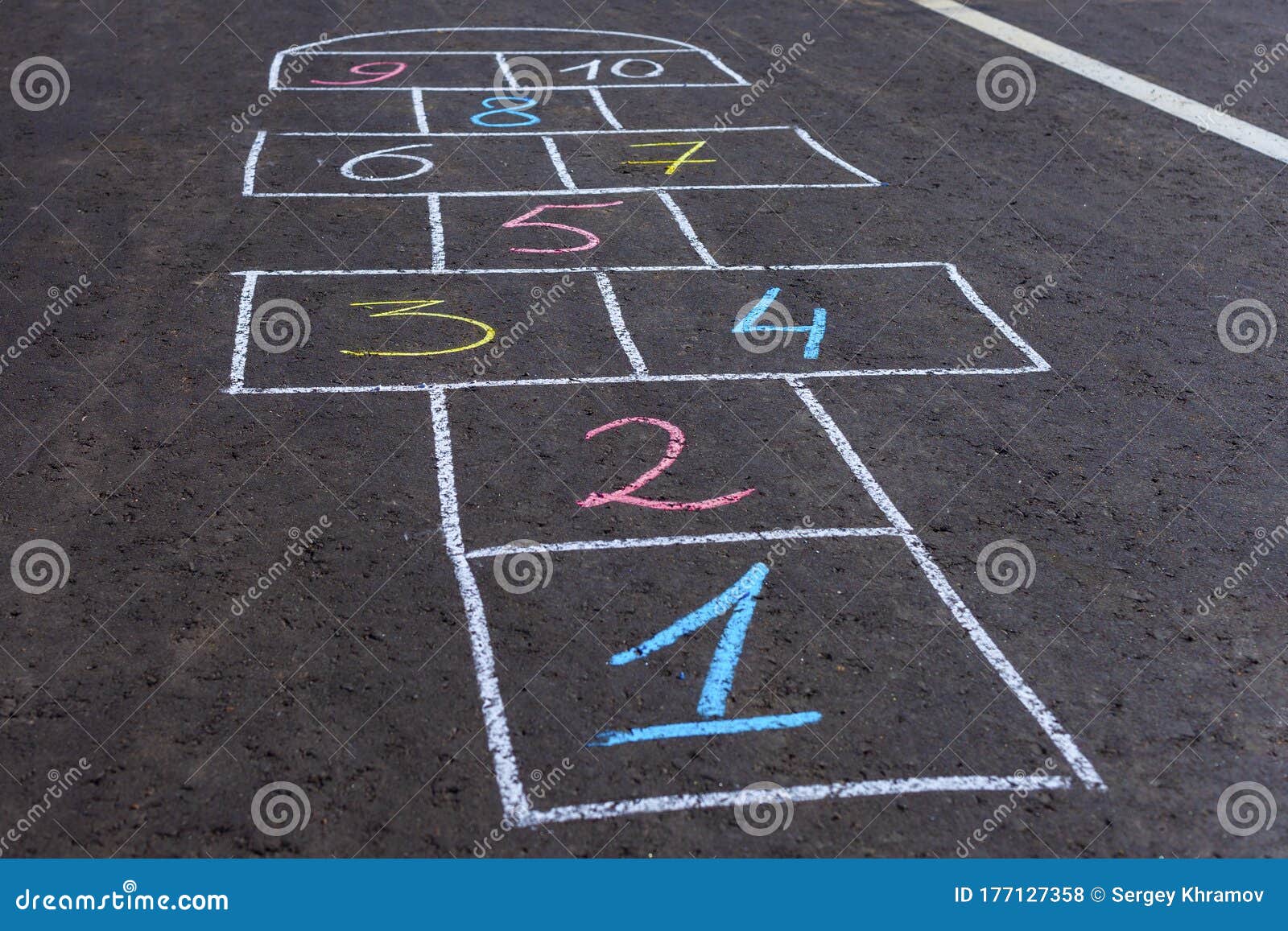 Hopscotch Game Drawn with Chalk on the Asphalt Stock Photo - Image of ...