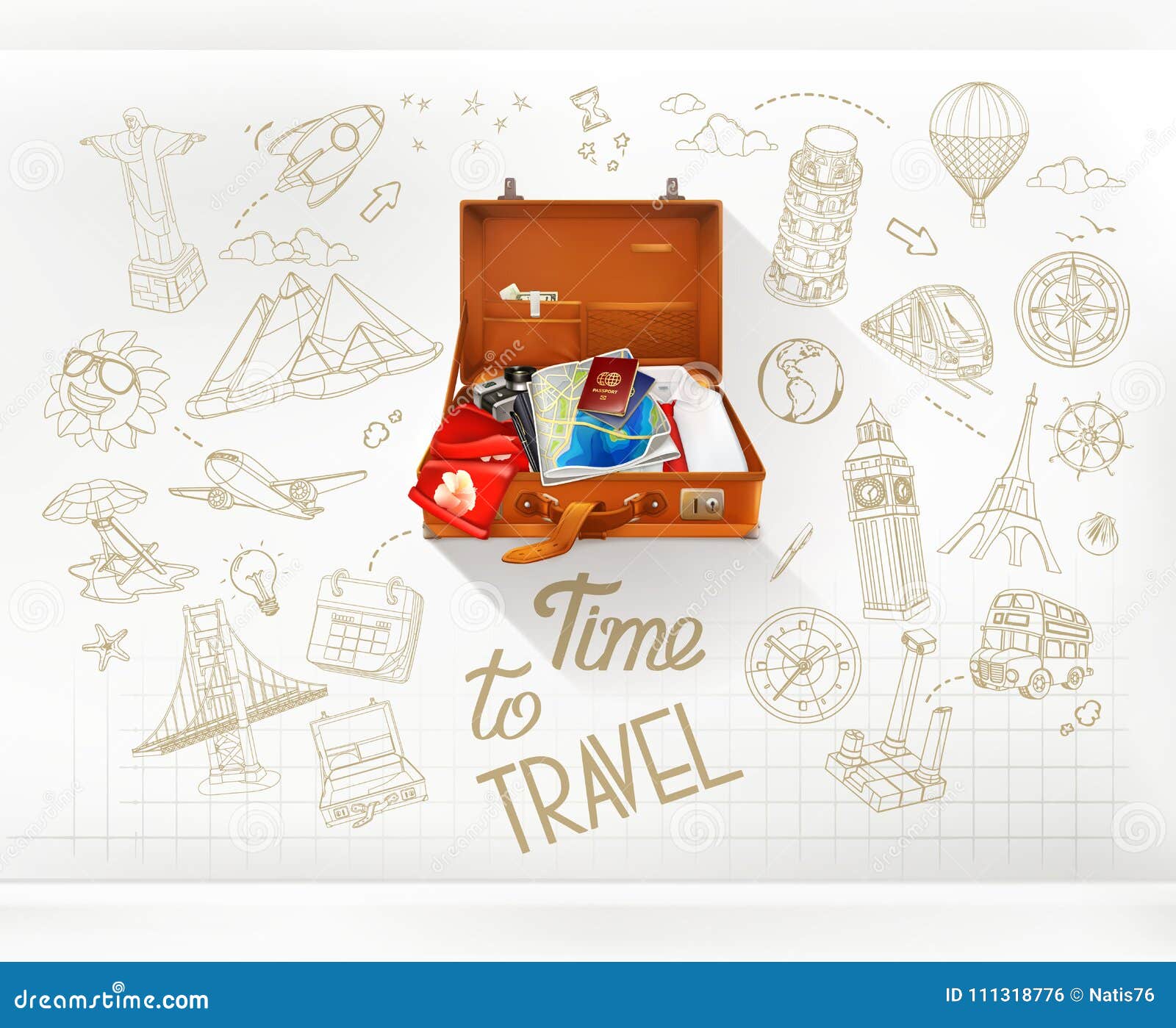 Hora de viajar, vector ilustración del vector. Ilustración de famoso ...