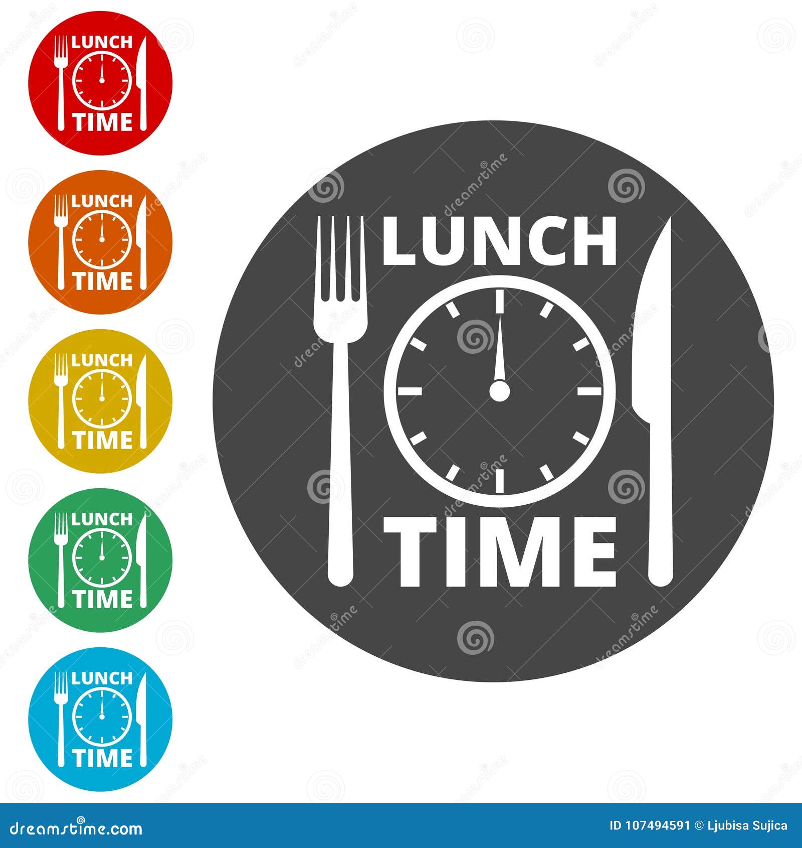 Hora Para El Almuerzo Icono Plano Del Tiempo Del Almuerzo Ilustración Del Vector Ilustración