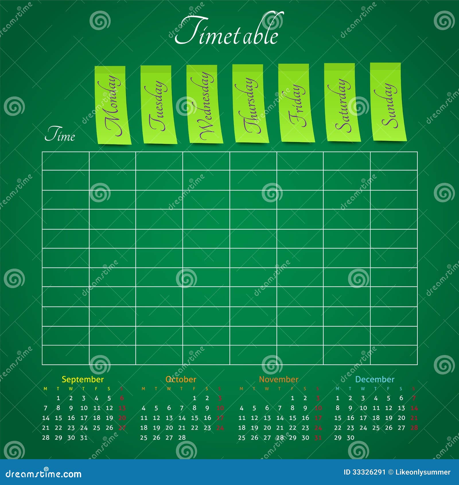 Horaire Sur Le Tableau Noir Vert Pour Toute Planification Illustration ...