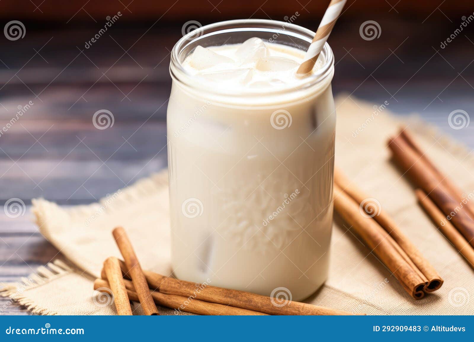 Horchata in a Glass Jar with a Striped Straw Stock Image - Image of ...