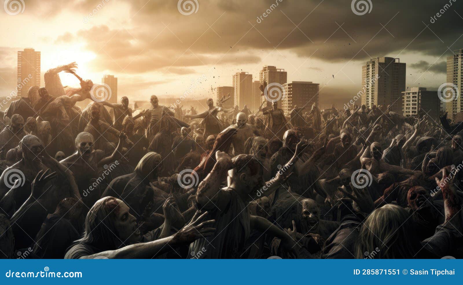 Horda Zombie. Escena De Apocalipsis Zombie Stock de ilustración ...