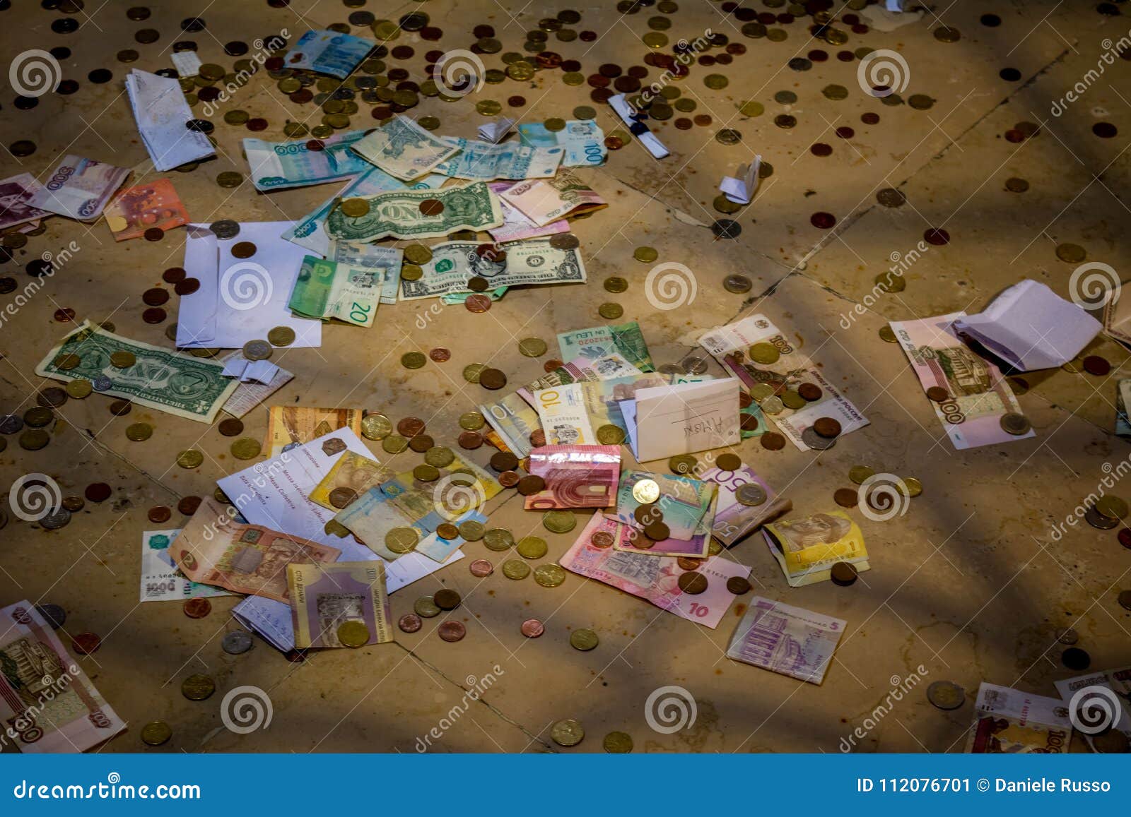 Horisontal View of Money and Coins of Different Countries on the Stock ...