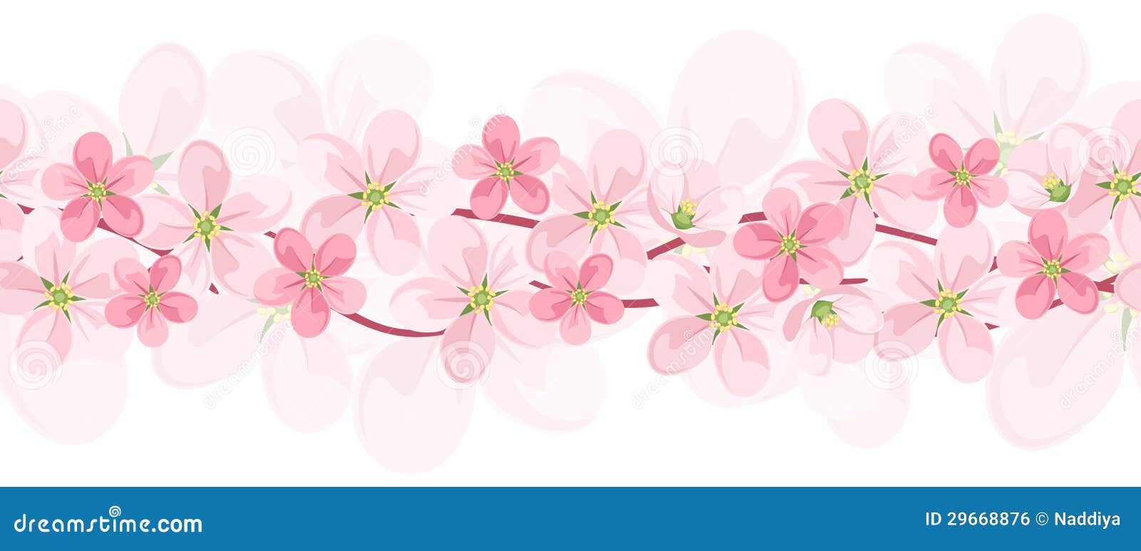 Horisontalseamless Bakgrund Med Rosa Blommor. Vektor Illustrationer ...