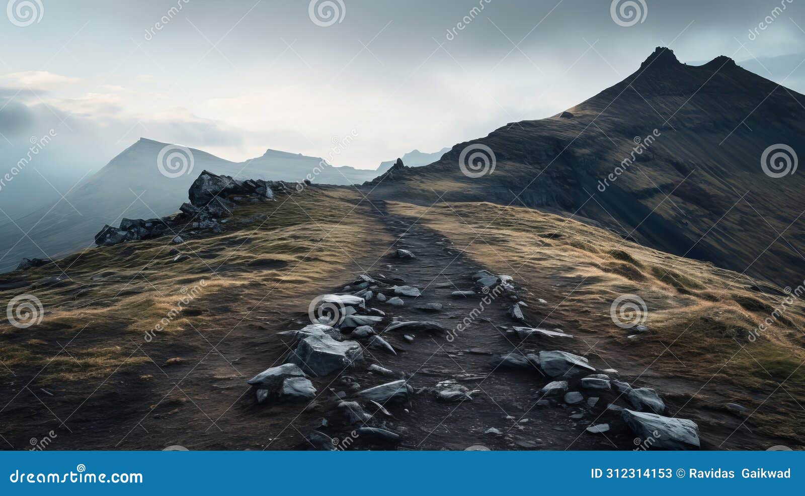 Horizon View from a Rugged Mountain Trail Stock Illustration ...