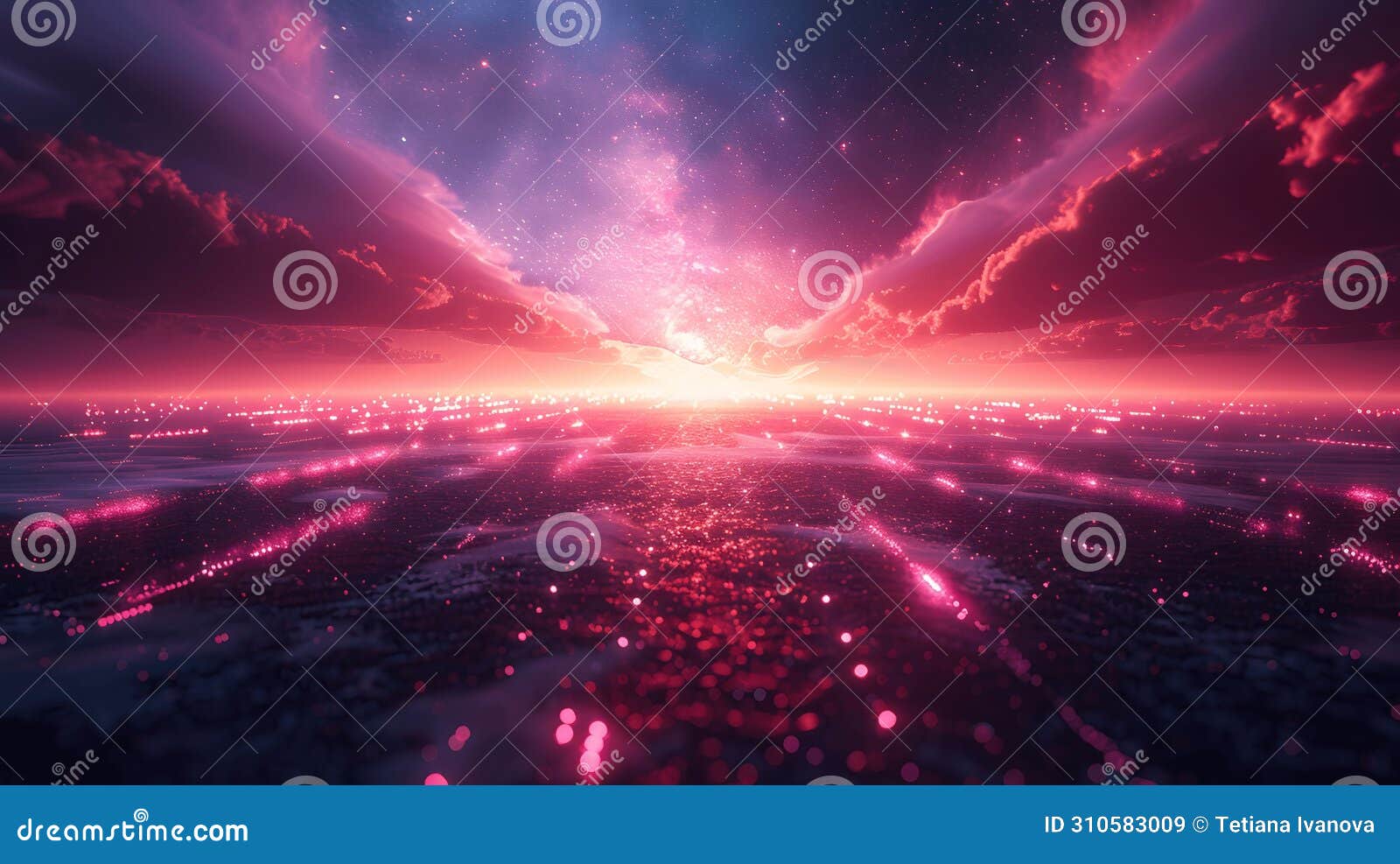 Horizon in Virtual Reality, Electric Purple Glow. Stock Illustration ...