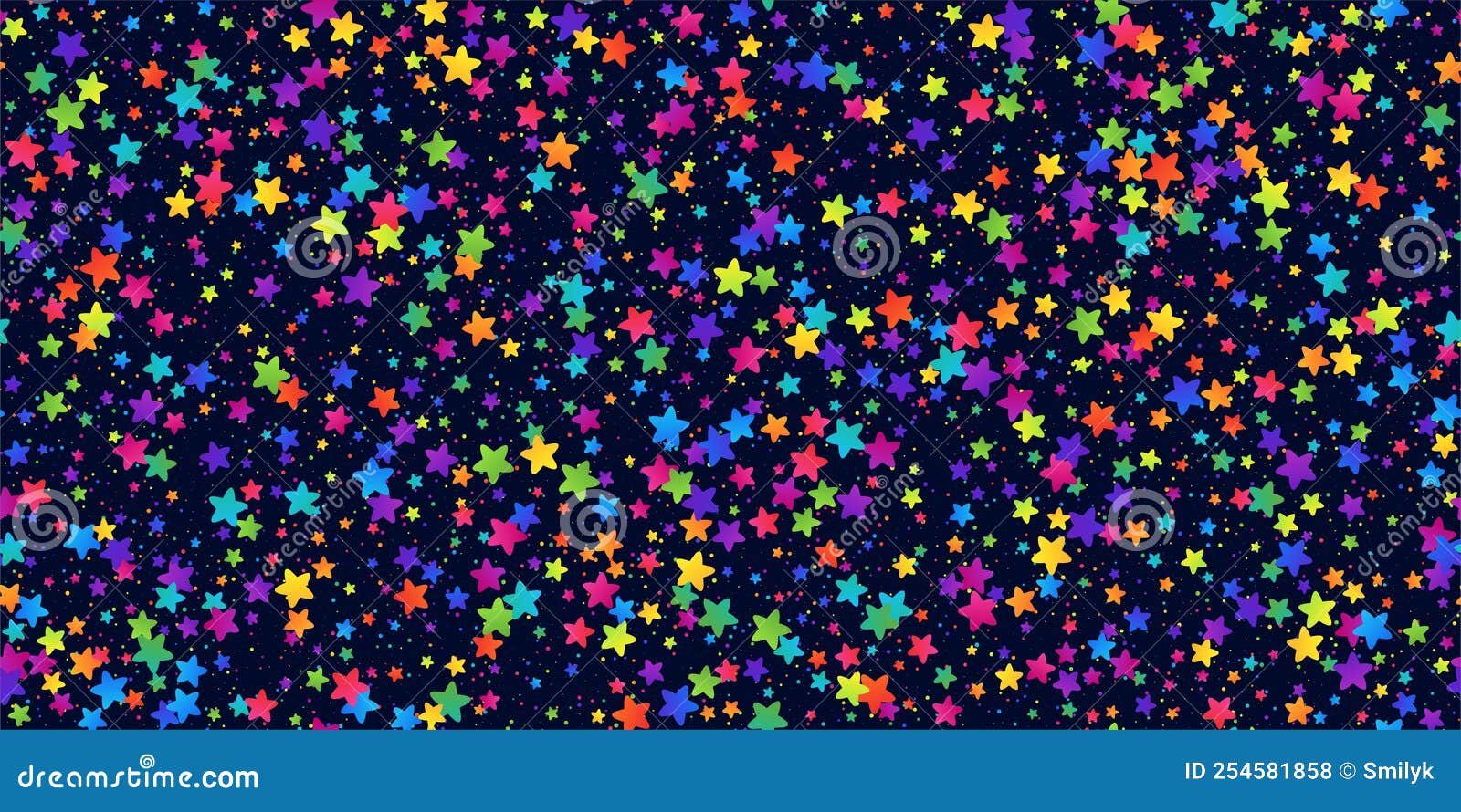 Horizontal Abstract Bright Cosmic Seamless Pattern of Colorful Stars on ...