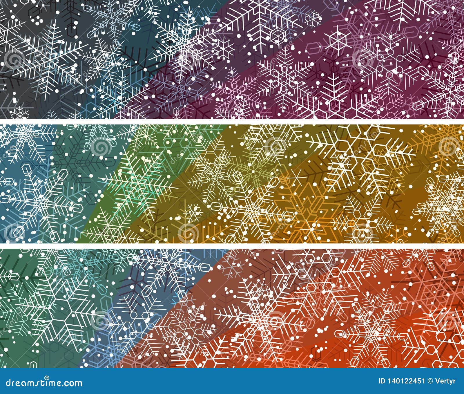 Horizontal Abstract Colored Banners with Bright Snowfall. Stock Vector ...