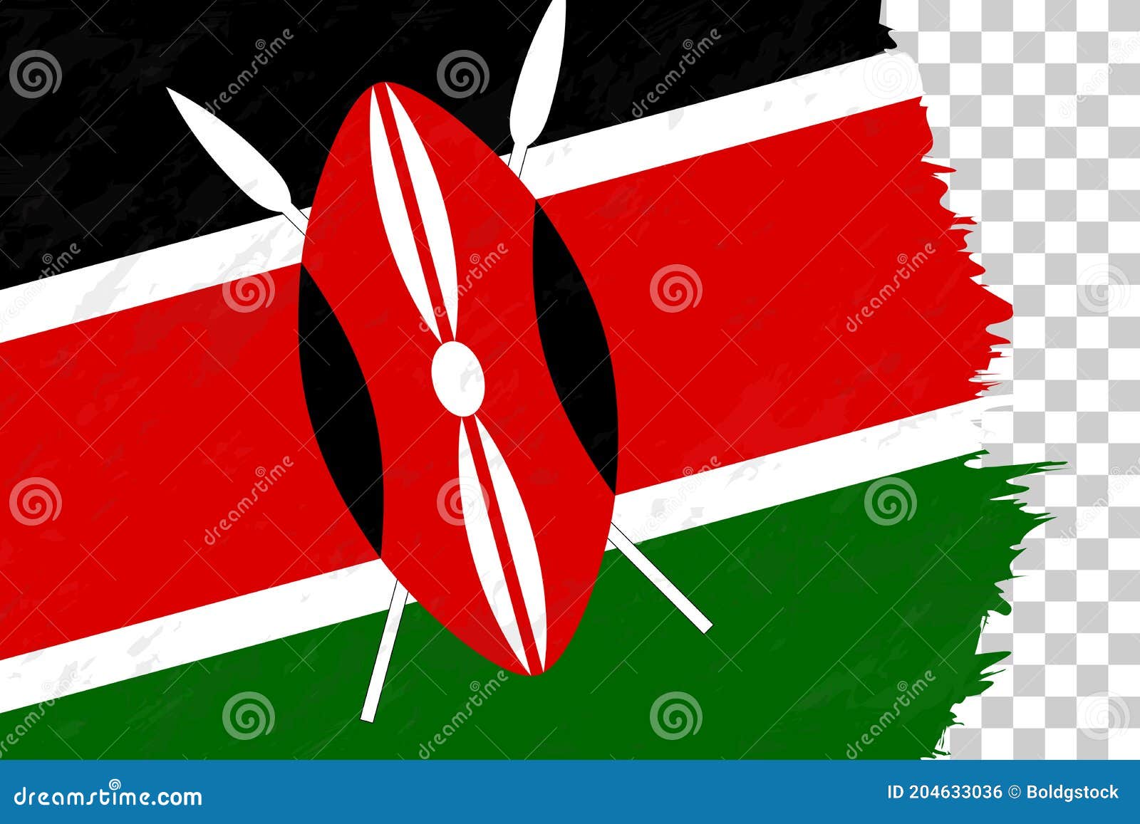 Horizontal Abstract Grunge Brushed Flag of Kenya on Transparent Grid ...
