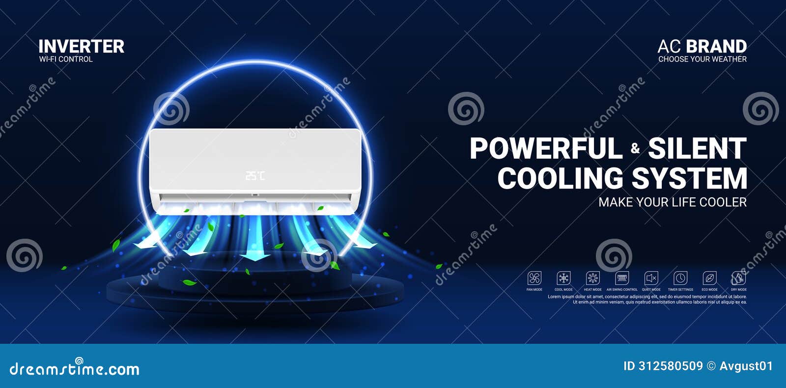 Horizontal Ad Banner of Air Conditioner Stock Vector - Illustration of ...