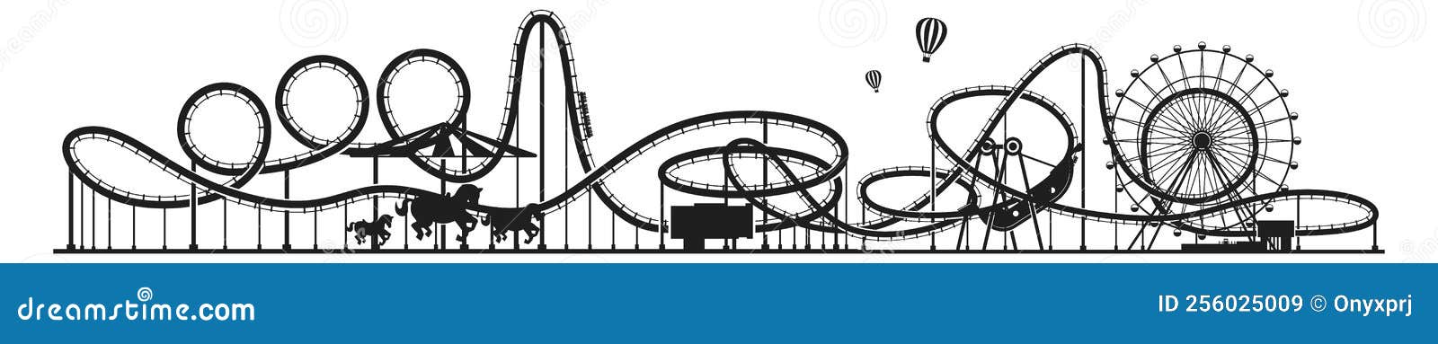 Set Of Horizontal Amusement Park Silhouettes. Vector Illustrations Of ...