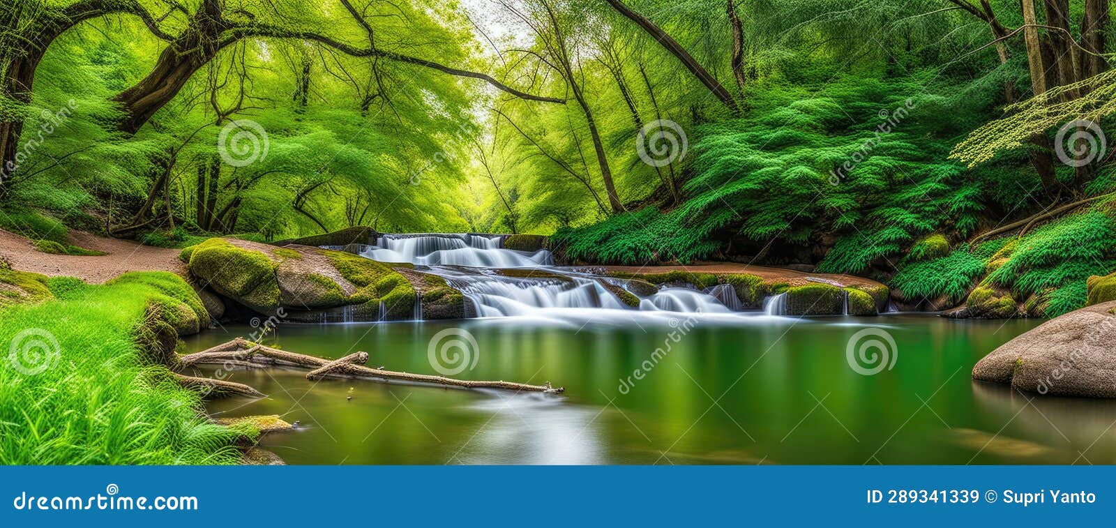 Horizontal Anamorphic Display Idyllic River in the Forest Stock Image ...