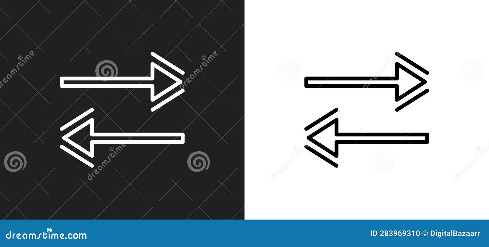 Horizontal Arrows Outline Icon in White and Black Colors. Horizontal ...