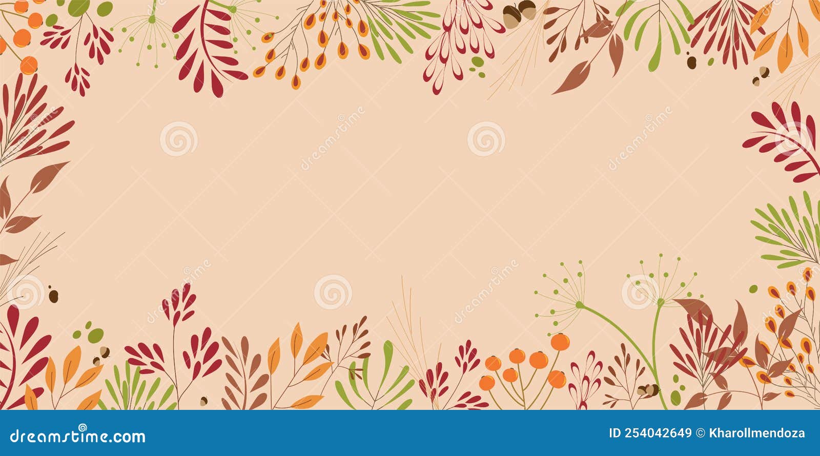 Horizontal Autumn Background with Different Flower and Botanical Leaves ...