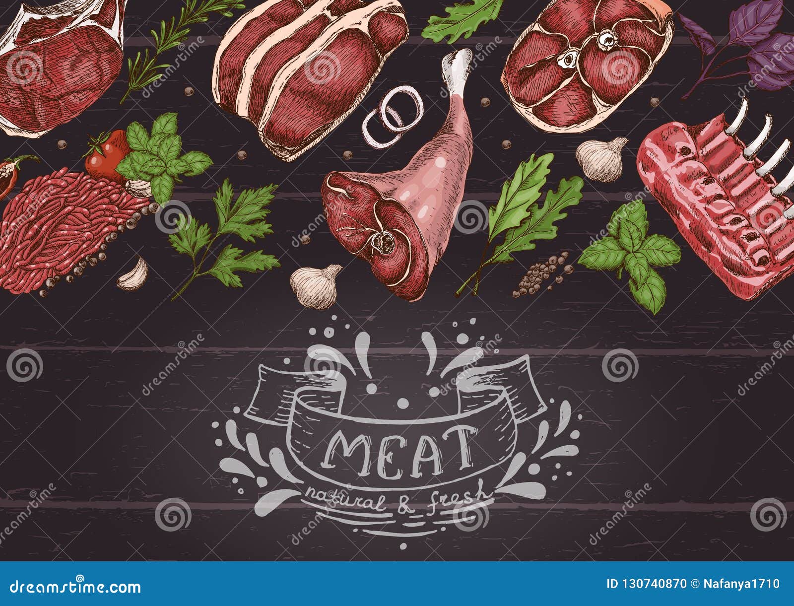 Horizontal Background with Meats Stock Vector - Illustration of beef ...