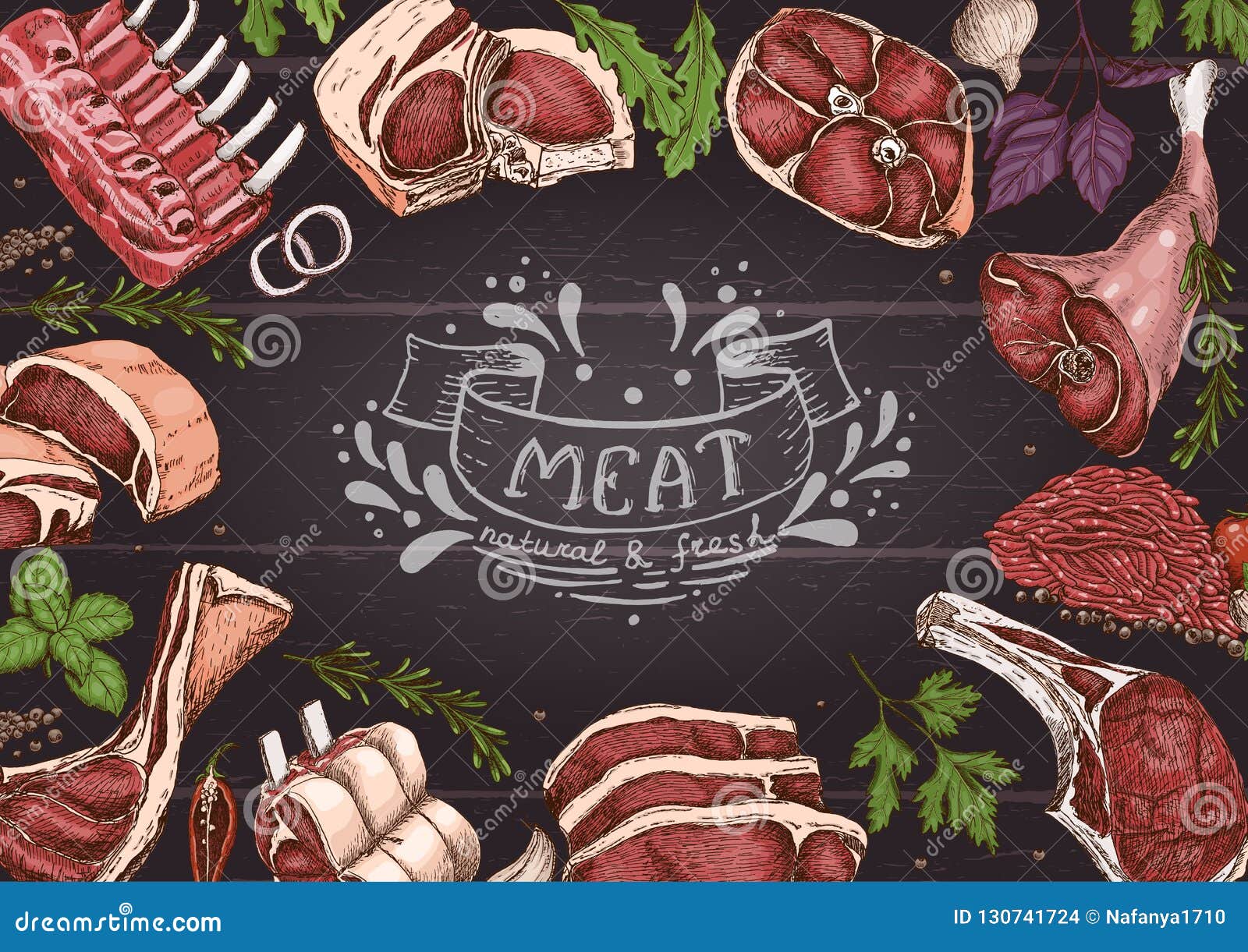 Horizontal Background with Meats Stock Vector - Illustration of meat ...