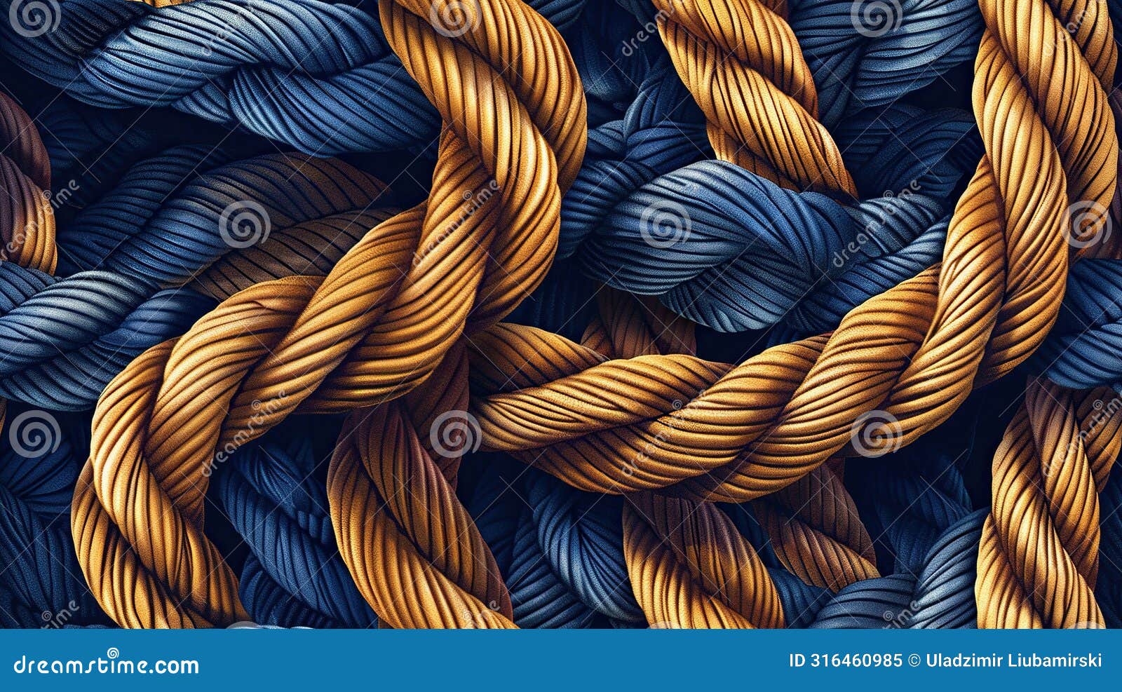 Horizontal Background with Rope Texture. Interweaving Blue and Brown ...