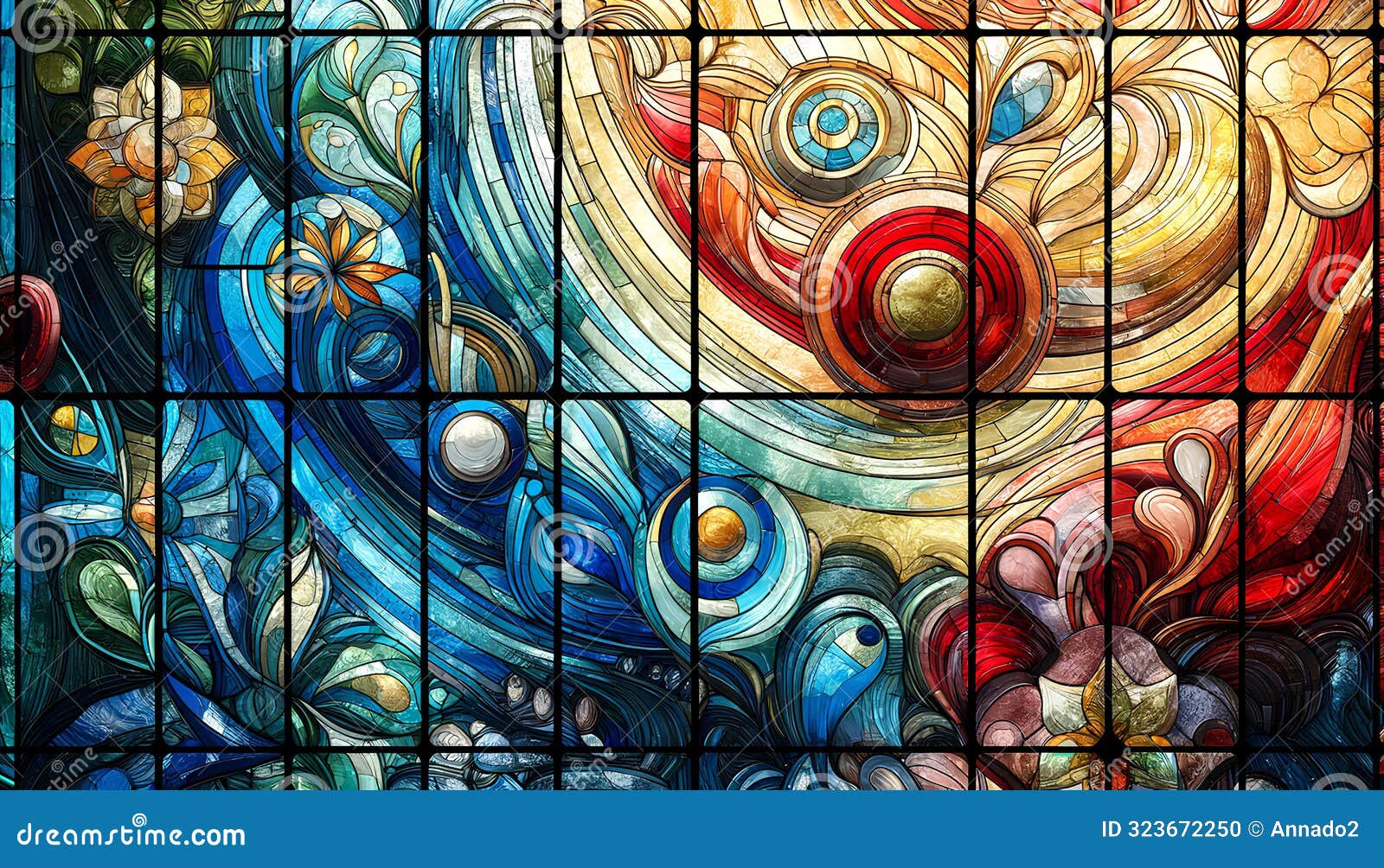 Horizontal Background of Stained Glass in Abstract and Floral Style ...