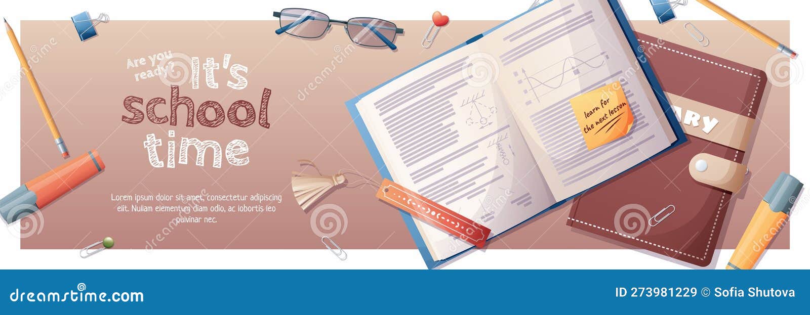 Horizontal Banner Back To School with School Subjects and Elements ...