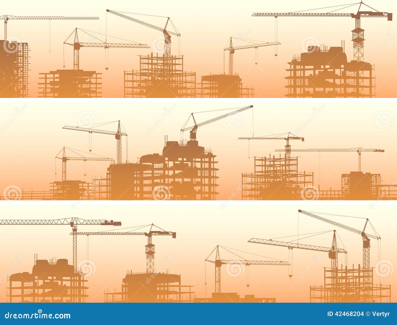 Horizontal Banner of Construction Site with Cranes and Building Stock ...