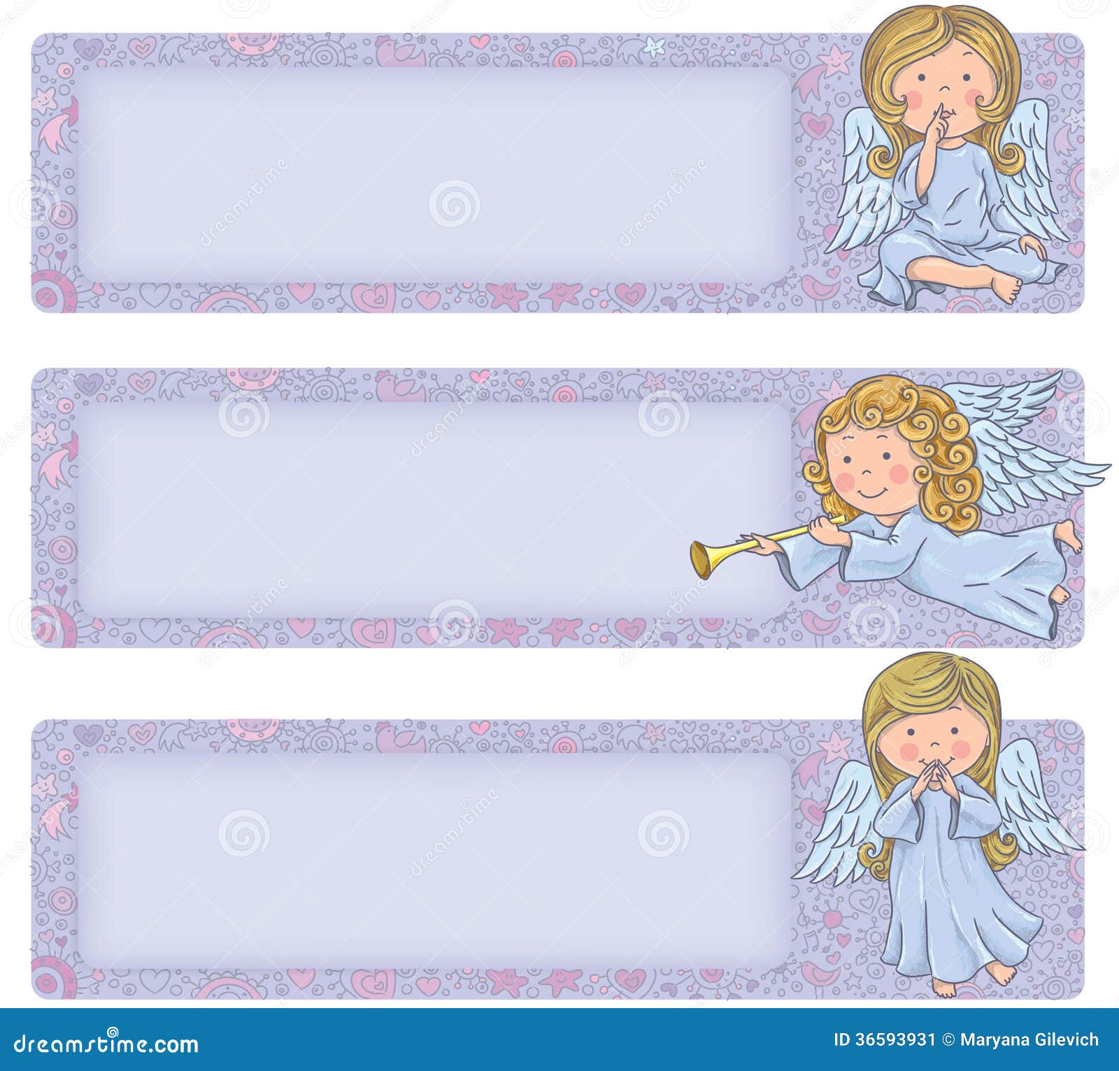 Horizontal Banner with Cute Angels Stock Illustration - Illustration of ...