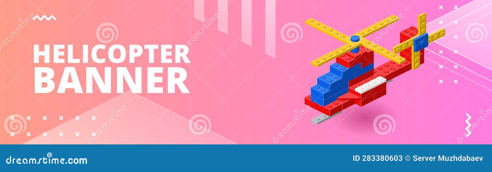 Horizontal Banner with a Helicopter Assembled from Plastic Blocks for ...