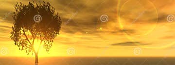 Horizontal Banner with an Isolated Tree on Horizon Stock Illustration ...