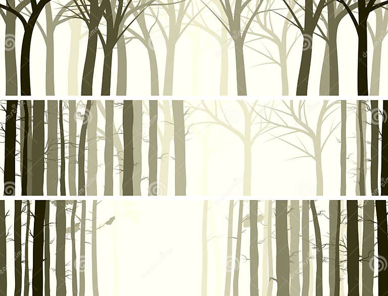 Horizontal Banner with Many Tree Trunks. Stock Vector - Illustration of ...