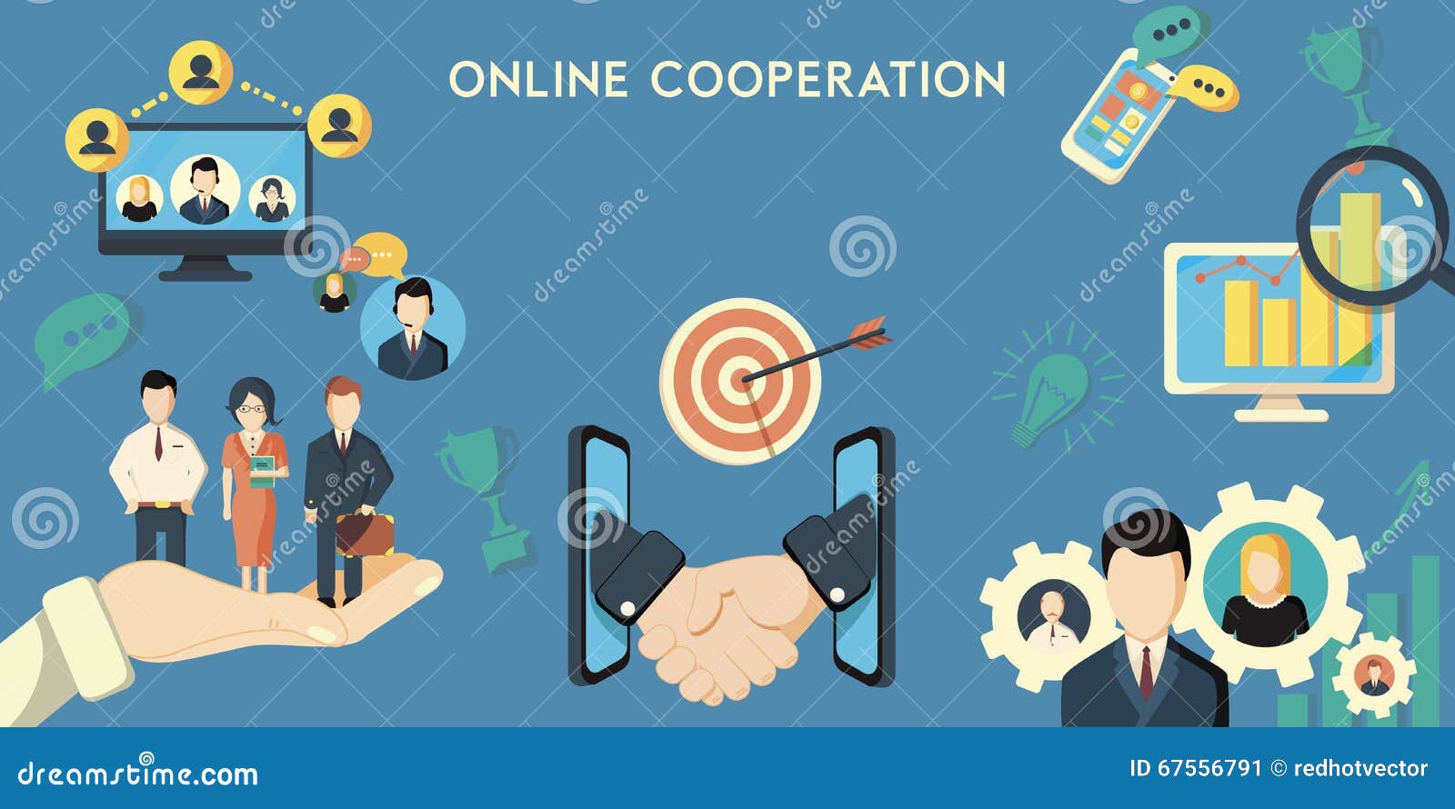Horizontal Banner of Online Cooperation Decorative Elements Flat Vector ...