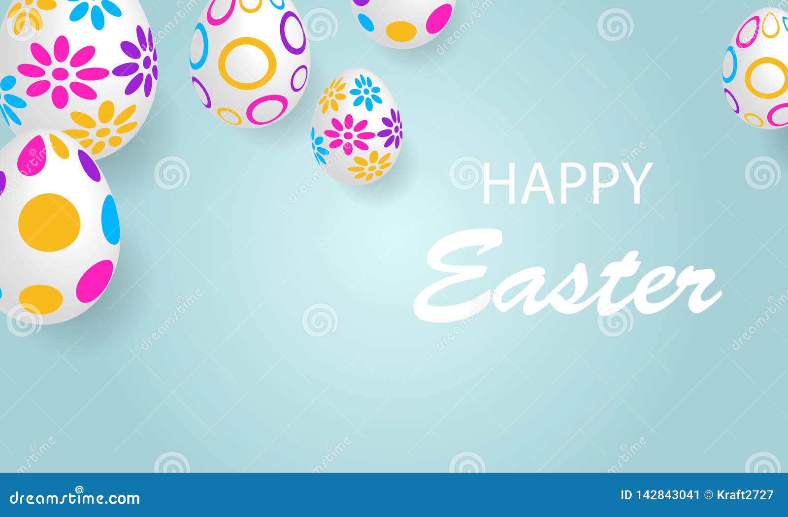 Horizontal Banner Poster with Easter Eggs on Blue Background Stock ...