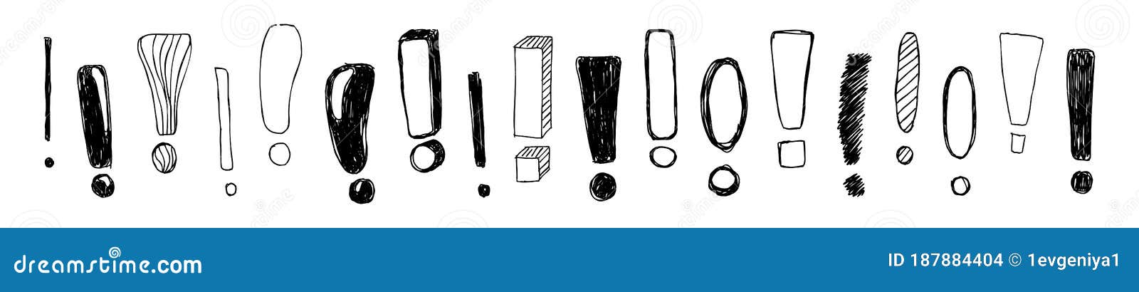 Horizontal Banner. Set of Hand Drawn Sketch Exclamation Marks Stock ...