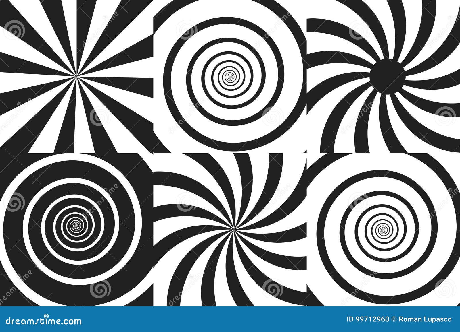 Horizontal Banner Set of Psychedelic Spiral with Radial Rays, Twirl ...