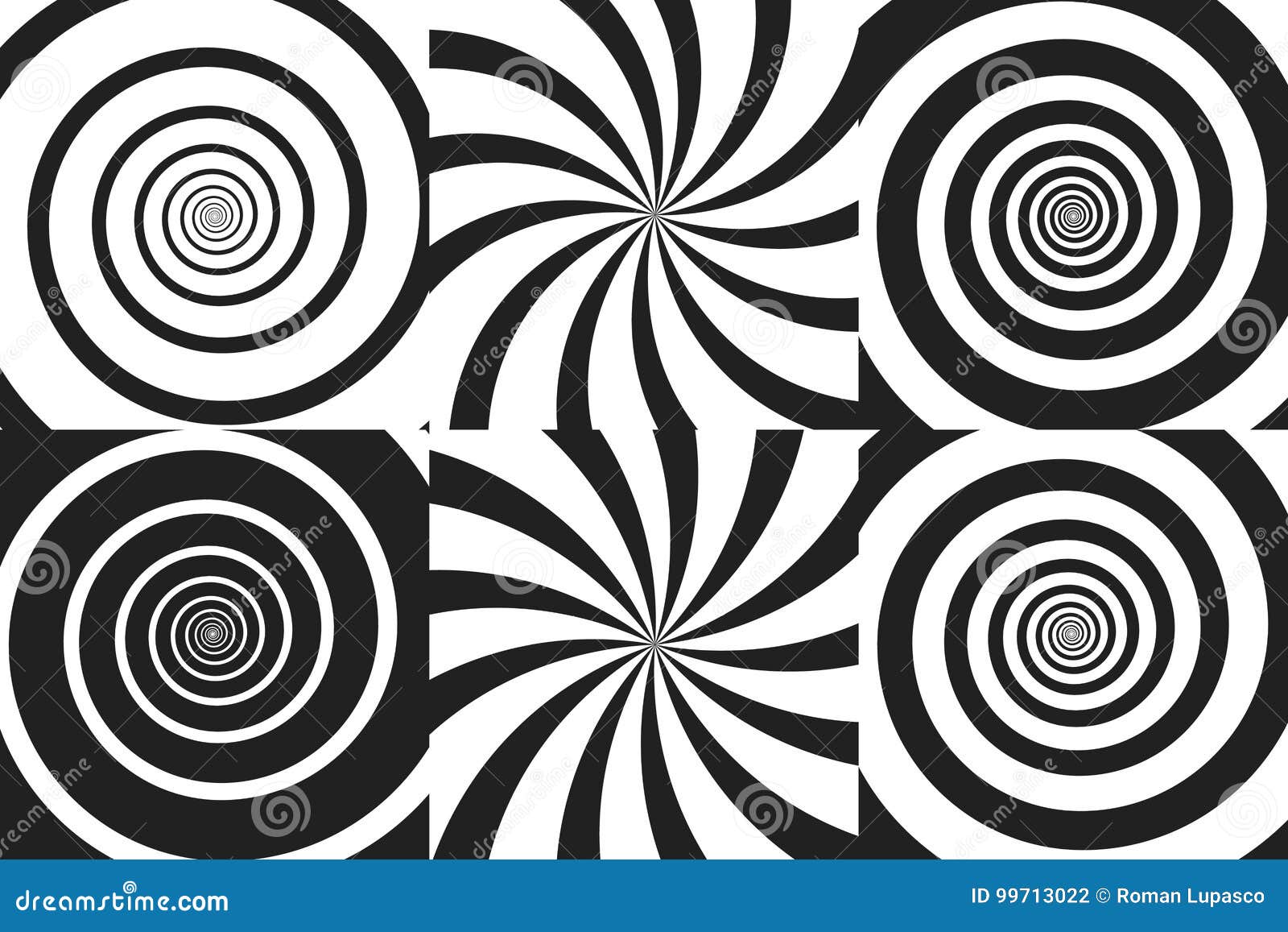 Horizontal Banner Set of Psychedelic Spiral with Radial Rays, Twirl ...