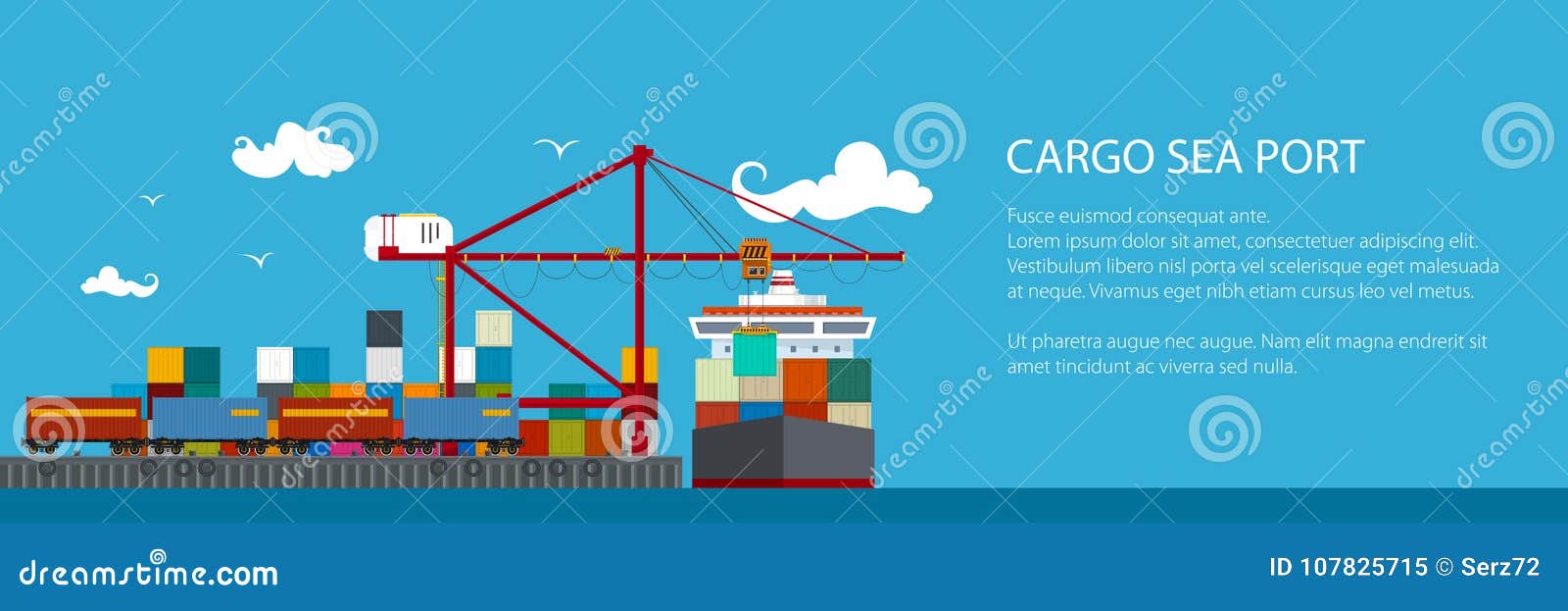 Horizontal Banner Of Shipyard Cartoon Vector | CartoonDealer.com #107825715